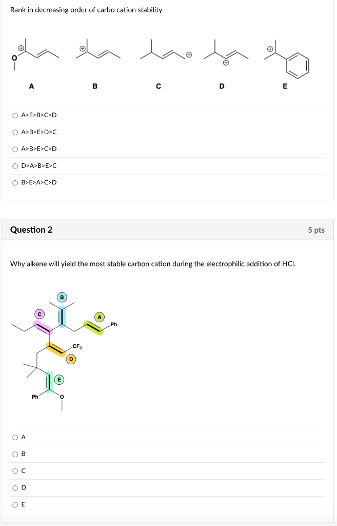Solved Rank in decreasing order of carbo cation stability | Chegg.com