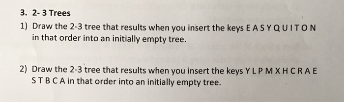 Solved Draw the 2-3 tree that results when you insert the | Chegg.com