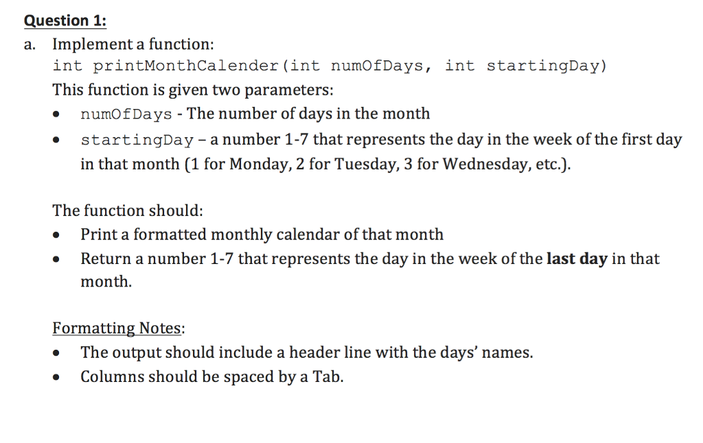 Solved Implementing a calendar function in C++. We can't use | Chegg.com