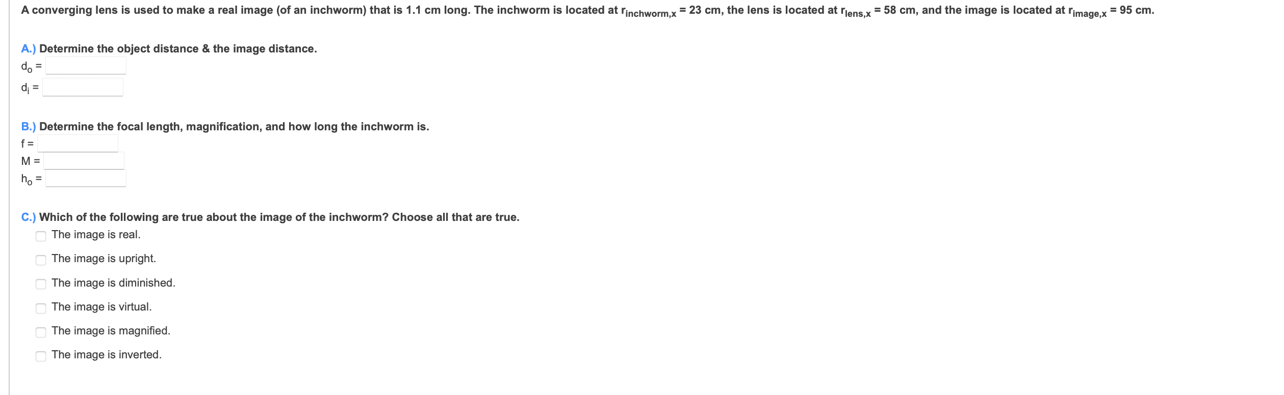 Solved A.) ﻿Determine the object distance & the image | Chegg.com