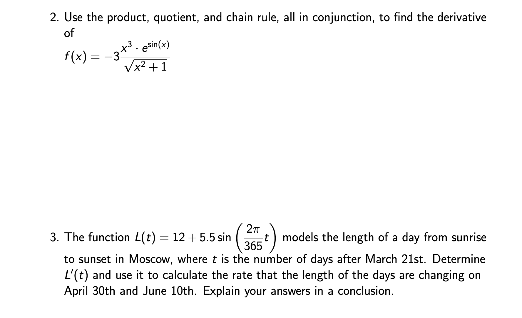 Solved 2. Use the product, quotient, and chain rule, all in | Chegg.com