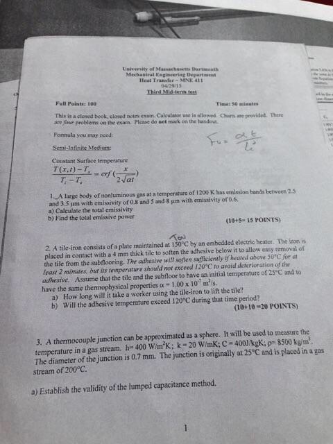 Solved Mechanical Engineering Departamewh Heat Transfer MNK | Chegg.com