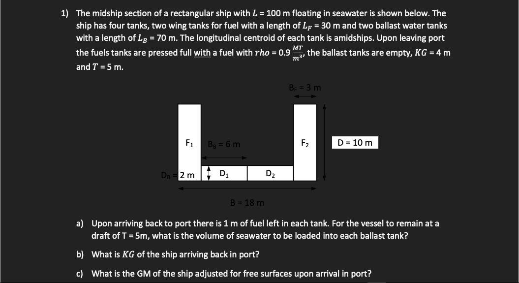 1) The midship section of a rectangular ship with | Chegg.com