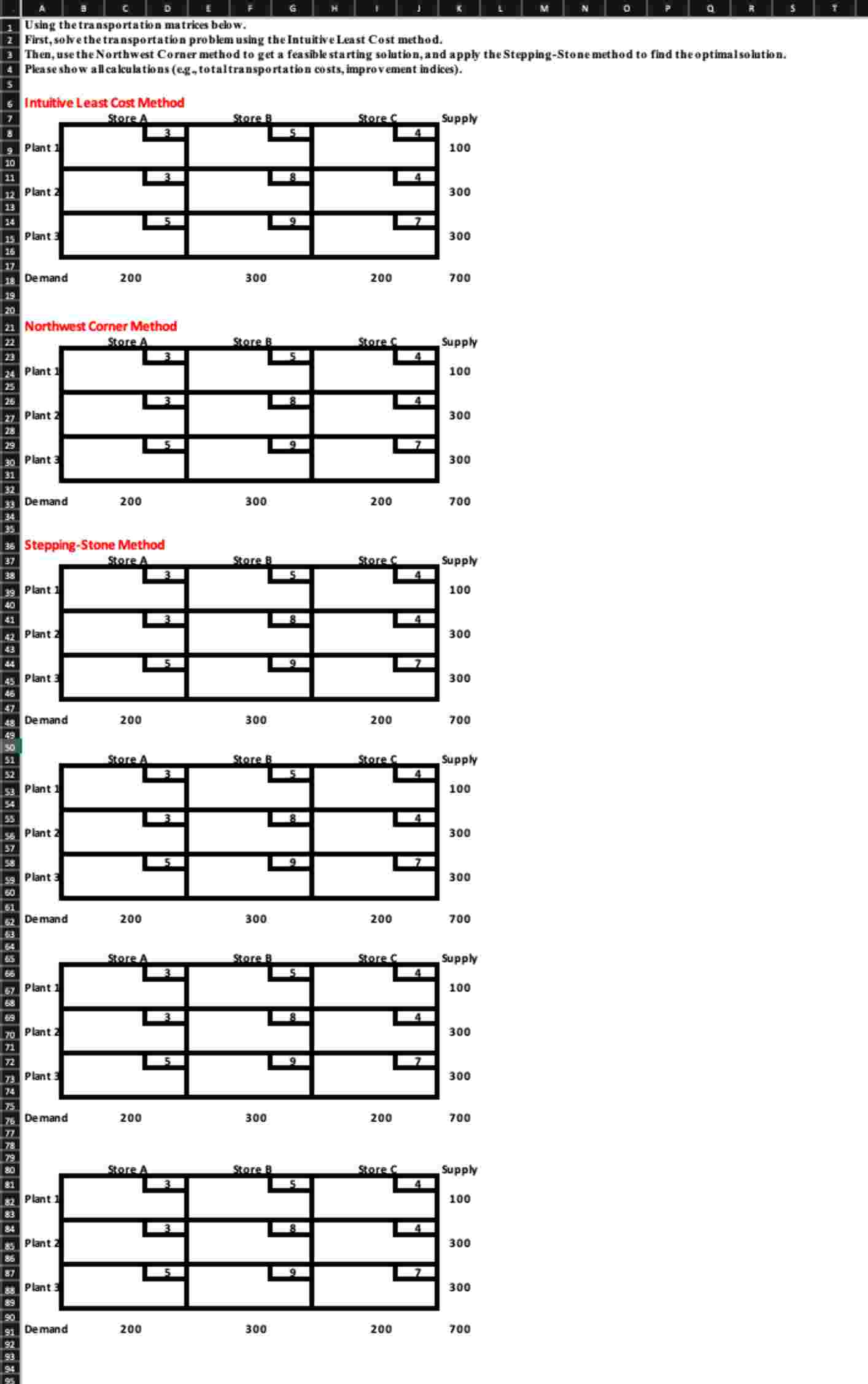 Solved 1 ﻿Using the tra nsportation matrices below.2 ﻿First, | Chegg.com