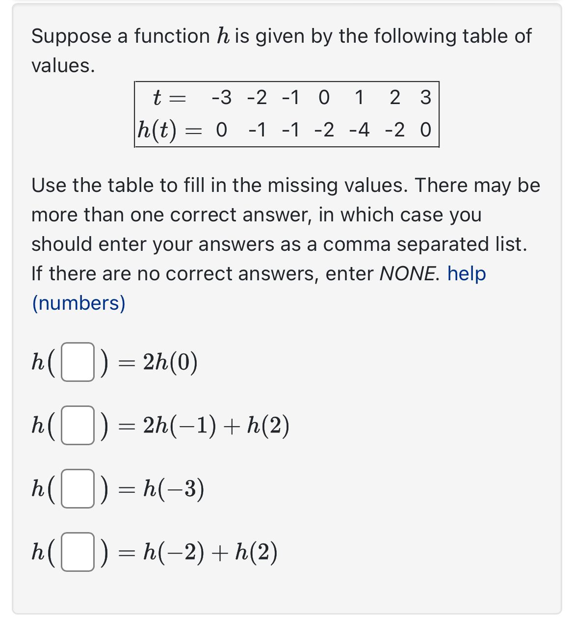 Solved Suppose a function h ﻿is given by the following table | Chegg.com