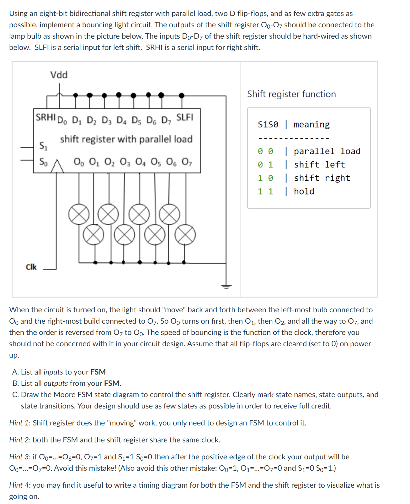 Solved by an EXPERT Using an ﻿eight-bit bidirectional shift register with | Chegg.com