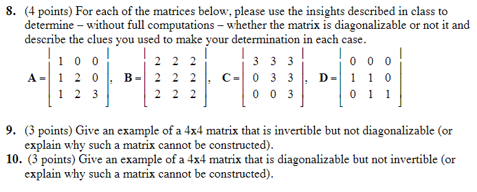 Solved 8. (4 points) For each of the matrices below, please | Chegg.com