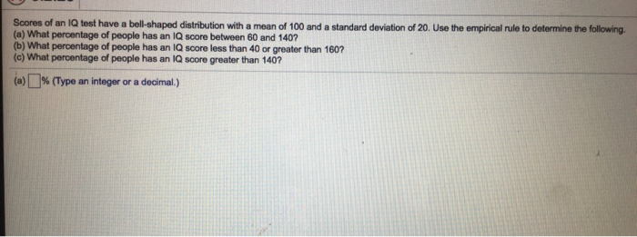 Solved Scores of an 1Q test have a bell-shaped distribution | Chegg.com