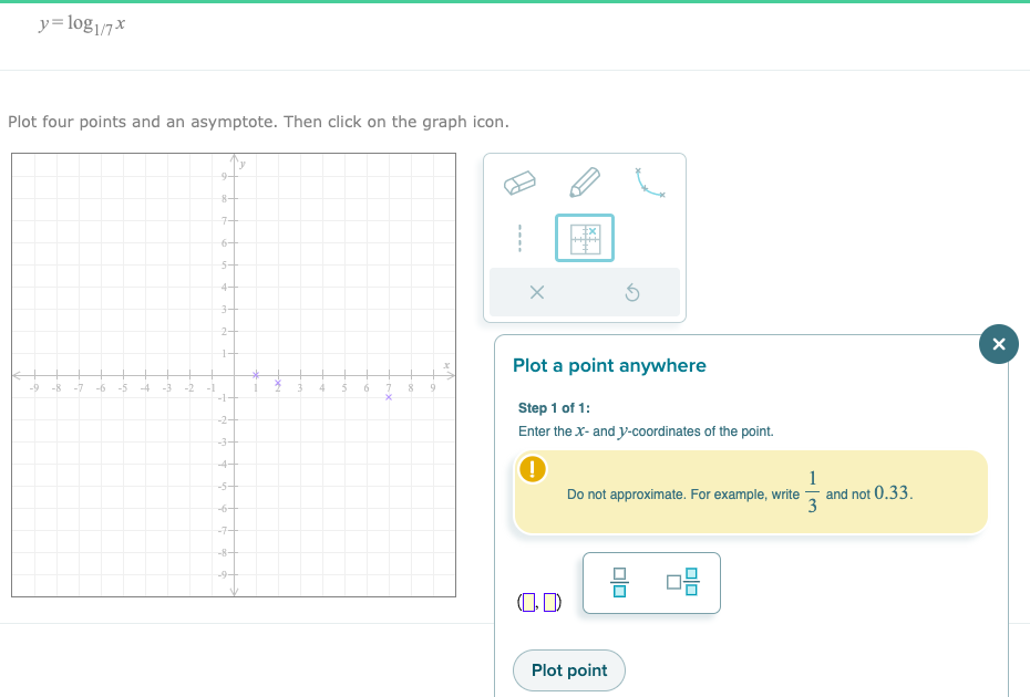 Solved Ylog17x Plot Four Points And An Asymptote Then 