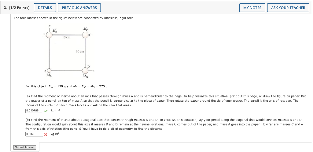 [Solved]: The four masses shown in the figure below are co
