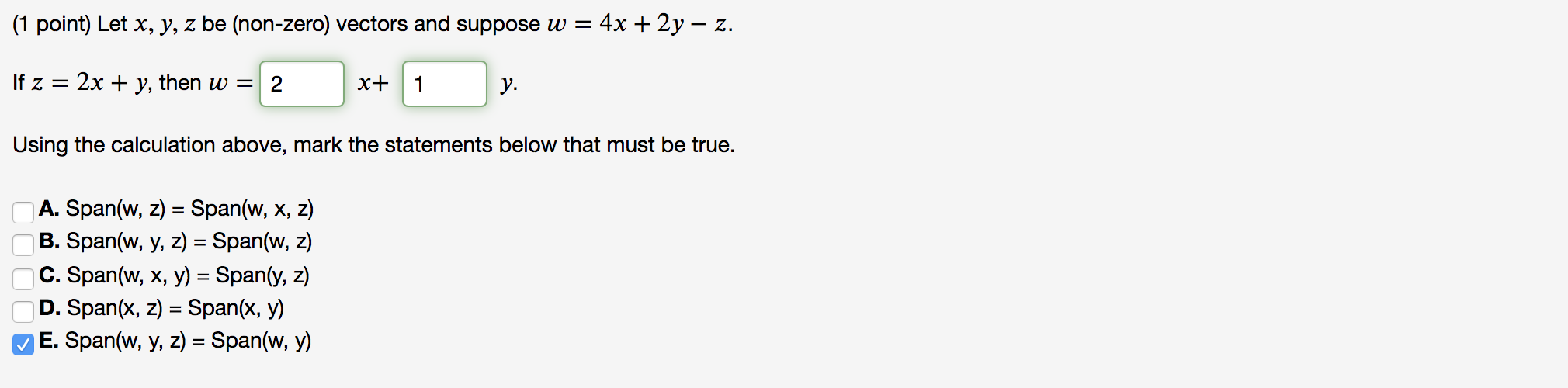 Solved (1 point) Let x, y, z be (non-zero) vectors and | Chegg.com