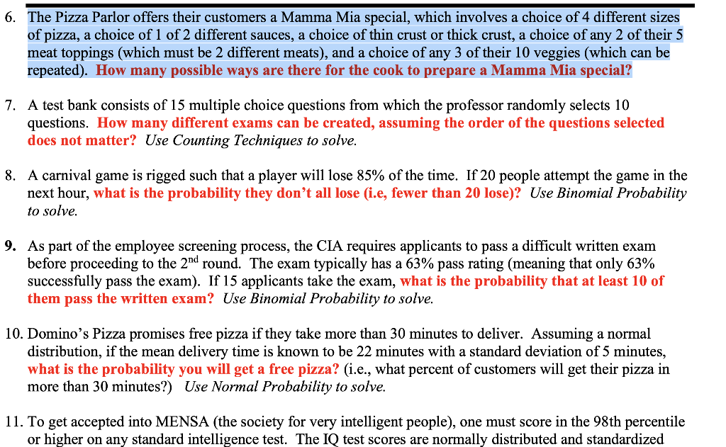 Solved 6. The Pizza Parlor offers their customers a Mamma | Chegg.com