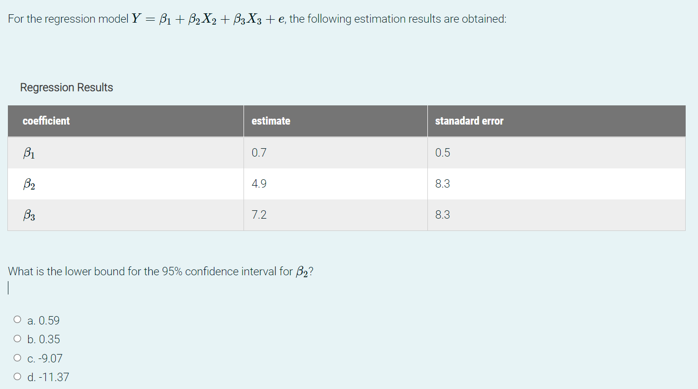 Solved For the regression model Y = B1 + B2X2 + B3X3 + e, | Chegg.com