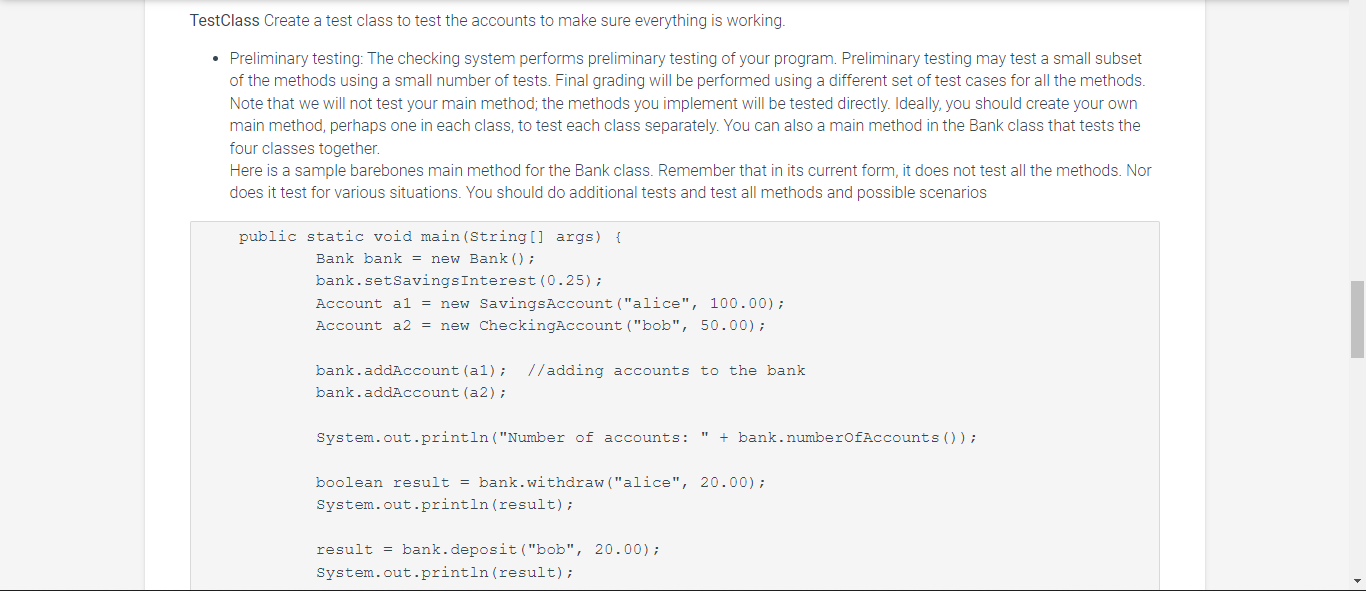 Solved Note: The TestBank.java code given in image | Chegg.com