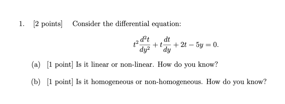 Solved 1. [2 points] Consider the differential equation: | Chegg.com