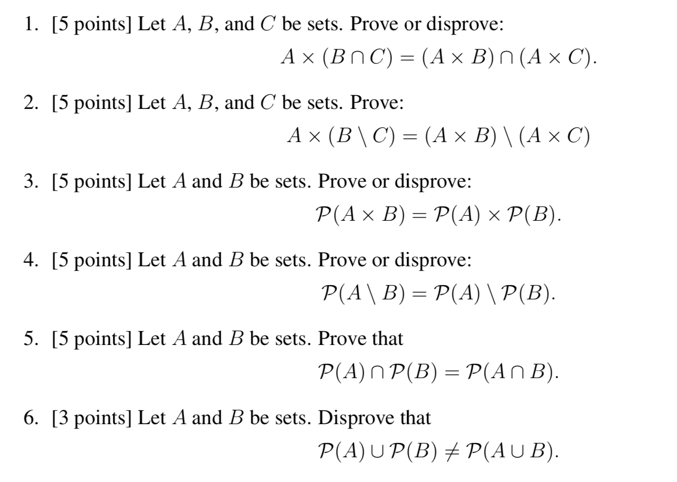 Solved > 1. [5 points] Let A, B, and C be sets. Prove or | Chegg.com