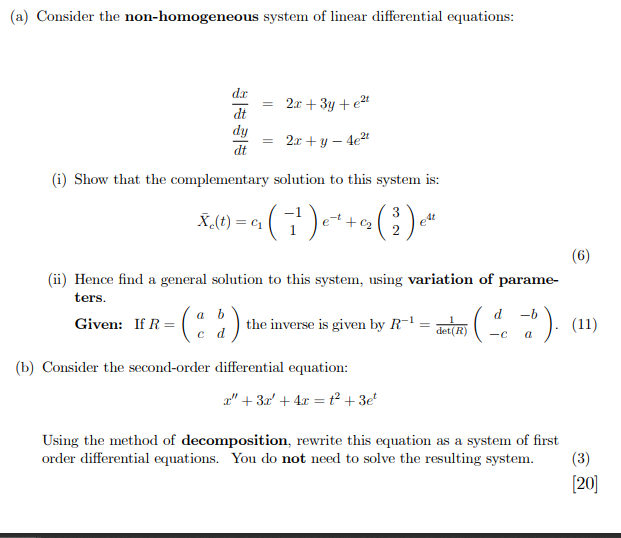 Solved (a) Consider the non-homogeneous system of linear | Chegg.com