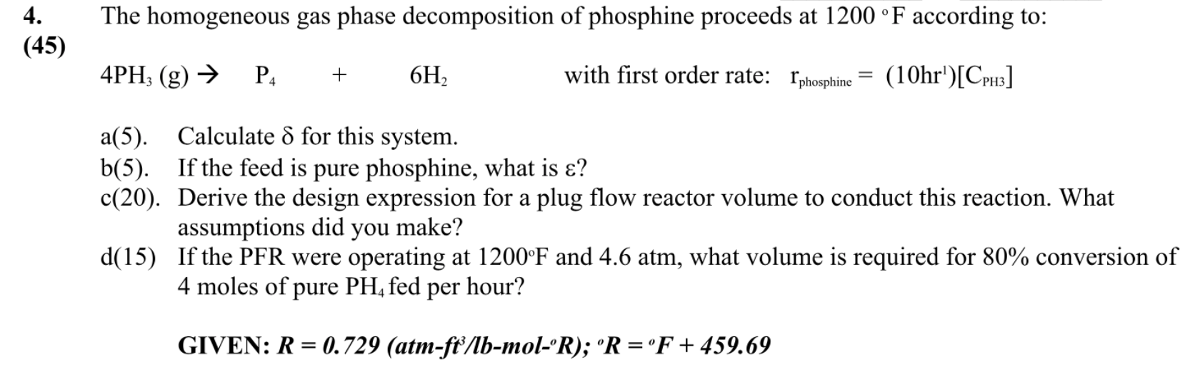 Solved The homogeneous gas phase decomposition of phosphine | Chegg.com