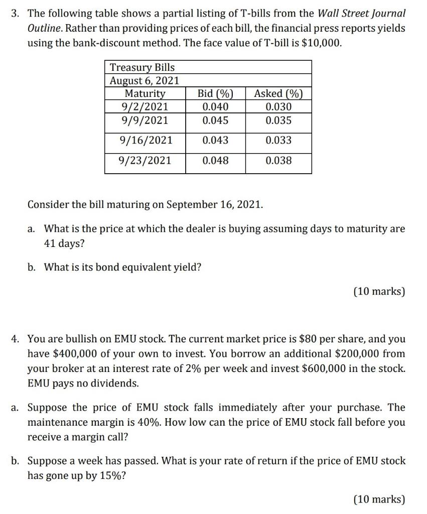 Solved 3. The following table shows a partial listing of | Chegg.com