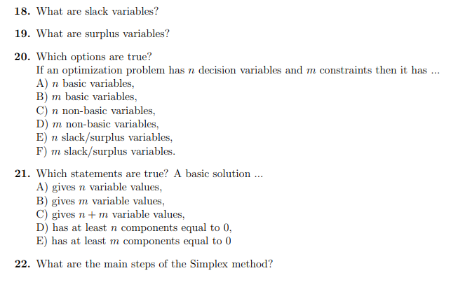 Solved 18. What are slack variables? 19. What are surplus | Chegg.com