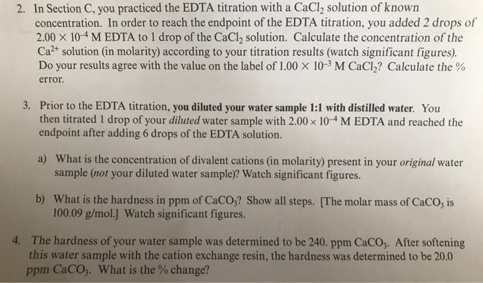 Solved 2. In Section C, you practiced the EDTA titration | Chegg.com