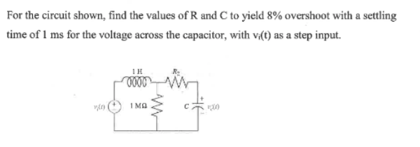 Solved For the circuit shown, find the values of R and C to | Chegg.com