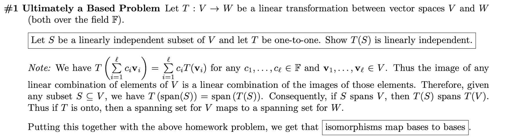Solved 1 Ultimately a Based Problem Let T:V→W be a linear | Chegg.com