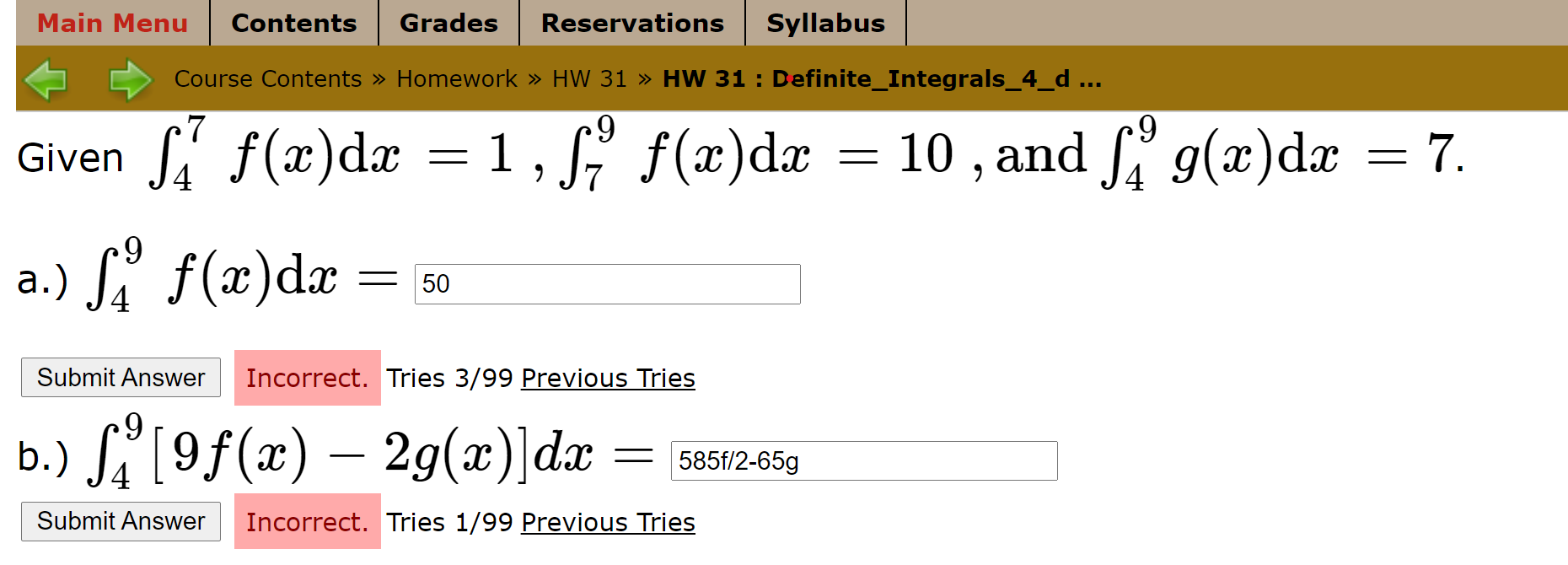 Solved Main Menu Contents Grades Reservations Syllabus | Chegg.com