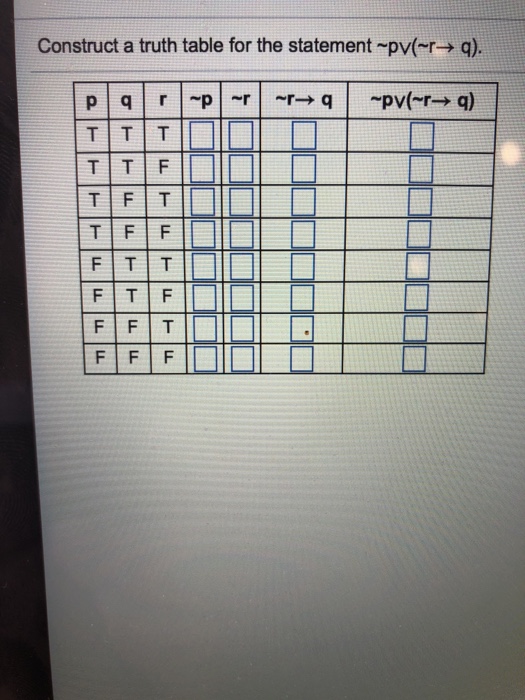 Solved Construct a truth table for the statement-pv(~ q) | Chegg.com