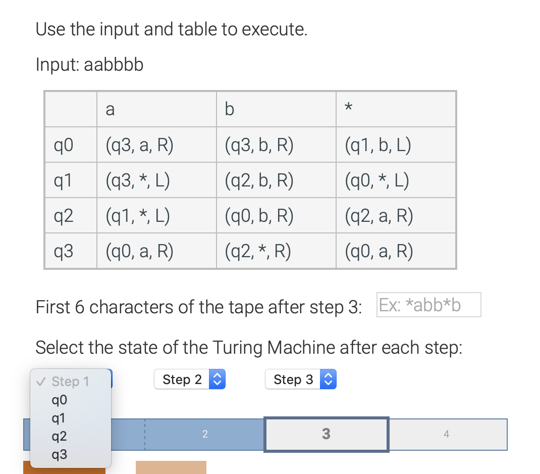 Solved Use The Input And Table To Execute Input Aabbbb A B 1931