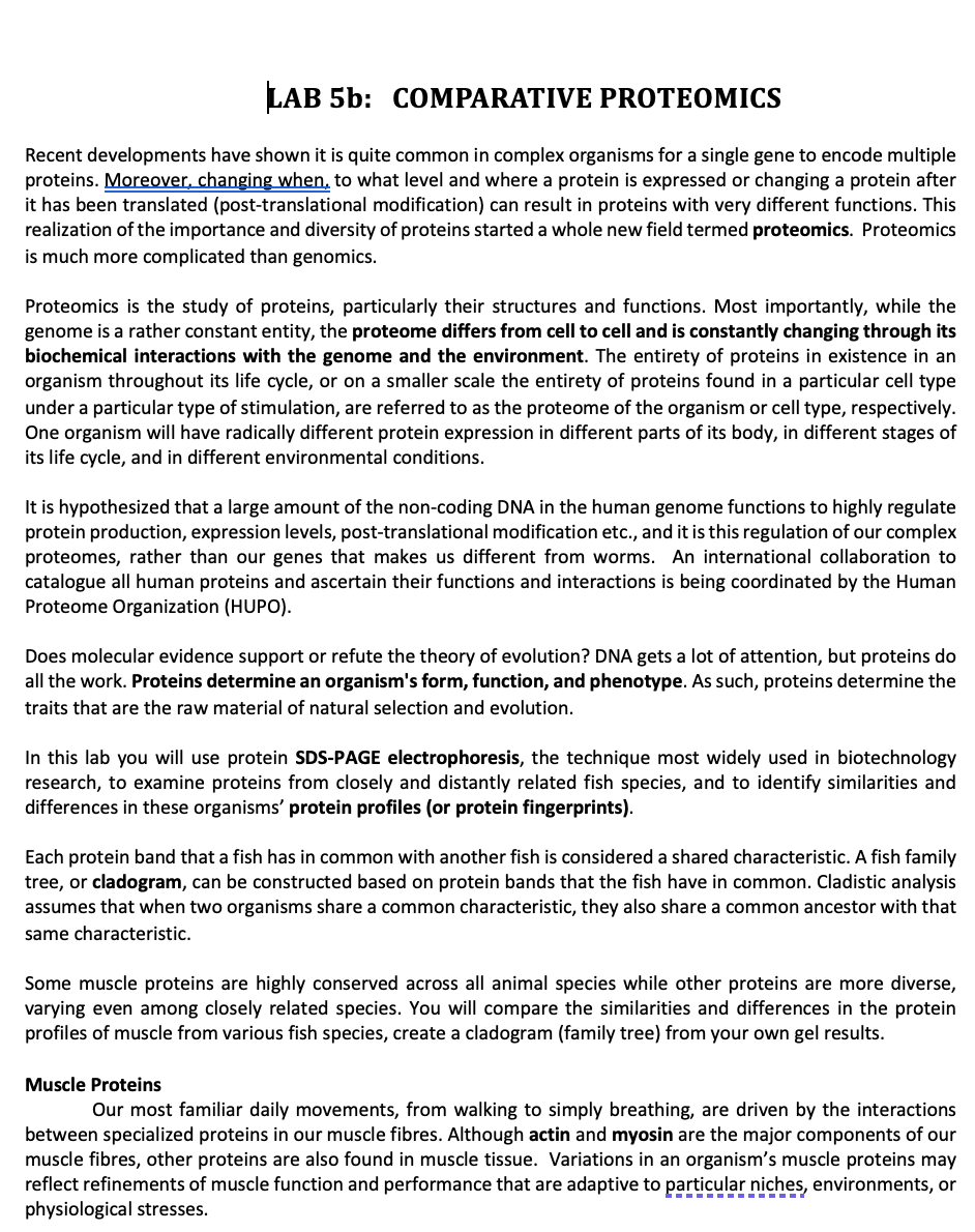 Solved LAB 5b: COMPARATIVE PROTEOMICS Recent developments | Chegg.com