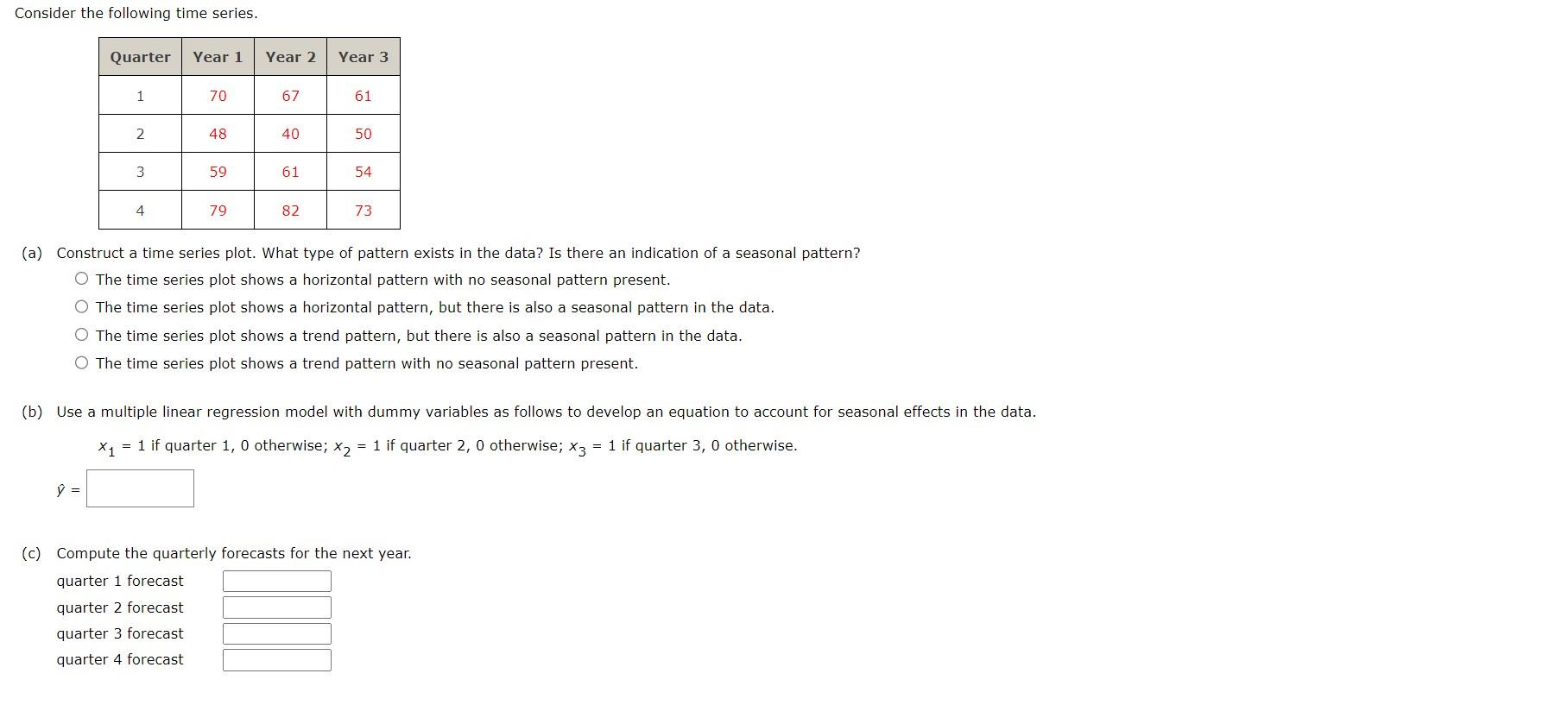 Solved Consider The Following Time Series A Construct A 
