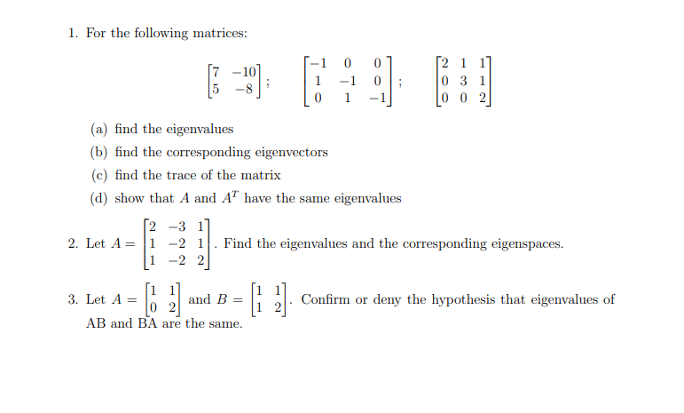 Solved 1. For the following matrices: | Chegg.com