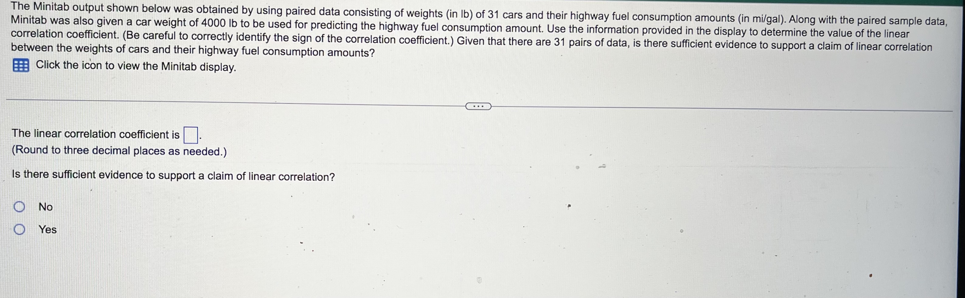 Solved The Minitab output shown below was obtained by using | Chegg.com