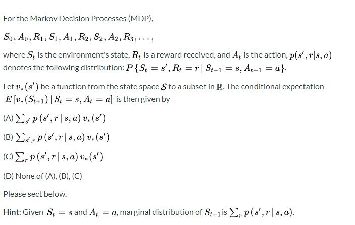 Solved For the Markov Decision Processes (MDP), So, A, R1, | Chegg.com