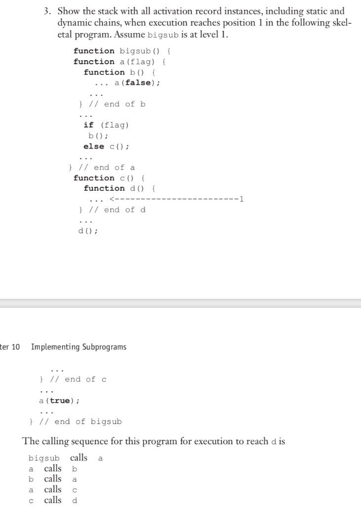 Solved 3 Show Stack Activation Record Instances Including Static Dynamic Chains Execution