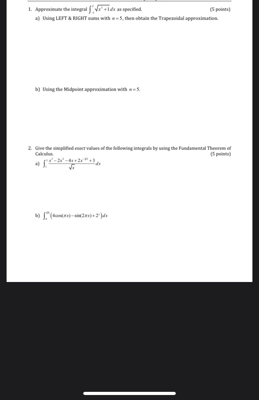 Solved 1. Approximate the integral Vx+1dx as specified. (5 | Chegg.com