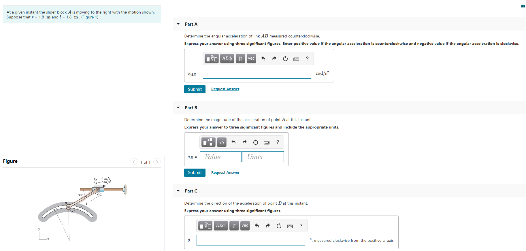 Solved At a given instant the slider block A is moving to | Chegg.com