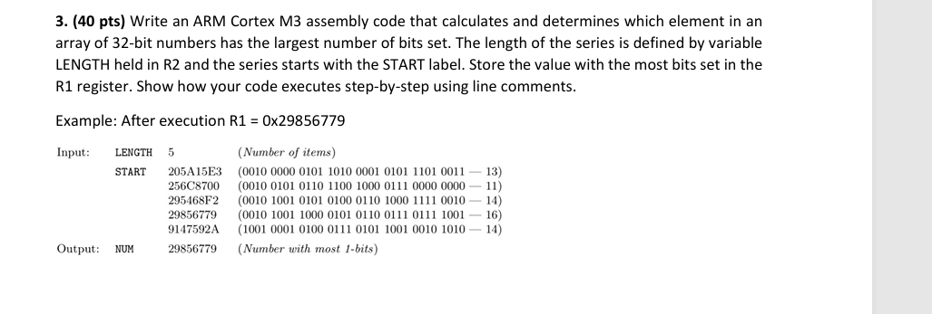 Solved 3. (40 ﻿pts) ﻿Write an ARM Cortex M3 ﻿assembly code | Chegg.com