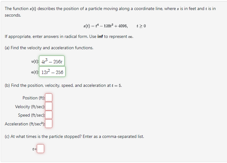 Solved The function s(t) describes the position of a | Chegg.com