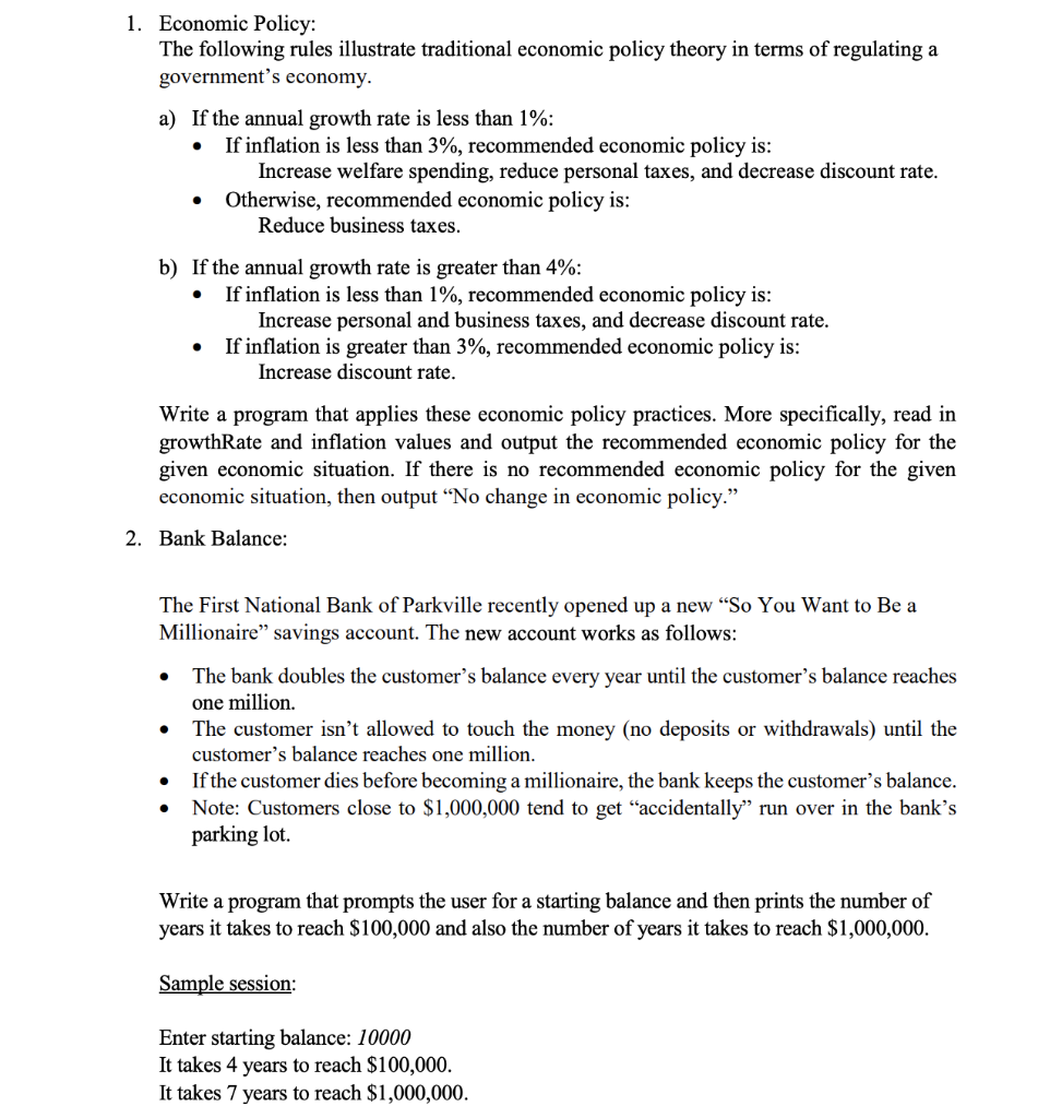 Solved 1. Economic Policy: The following rules illustrate | Chegg.com