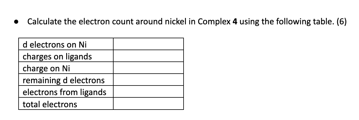 Solved Complex 4 - Calculate the electron count around | Chegg.com
