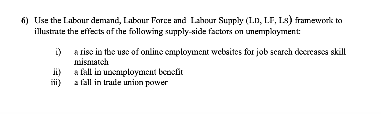 Solved 6) Use the Labour demand, Labour Force and Labour | Chegg.com