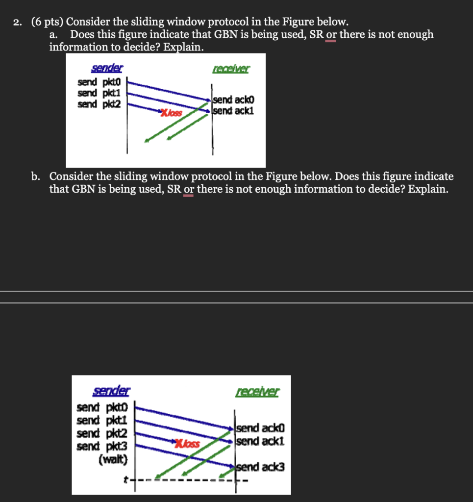 Solved 2. (6 pts) Consider the sliding window protocol in | Chegg.com
