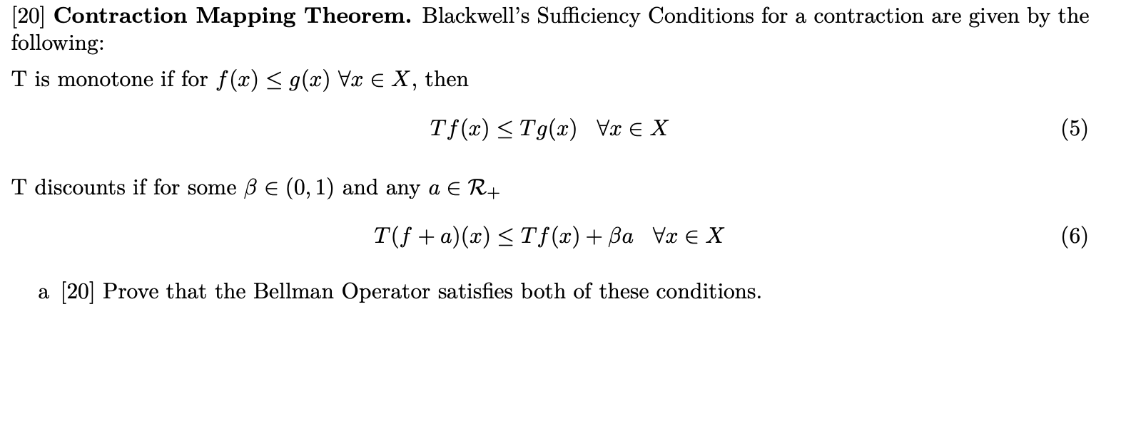 Solved [20] Contraction Mapping Theorem. Blackwell's | Chegg.com