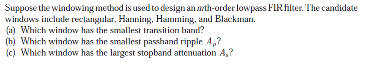 Solved Suppose the windowing method is used to design an m | Chegg.com