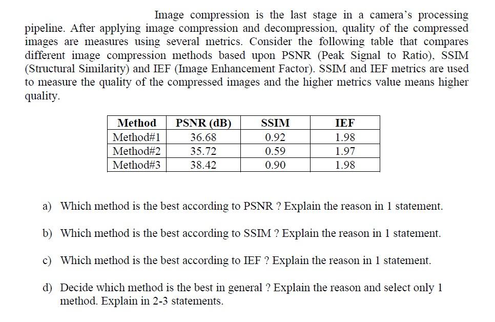 Solved Image compression is the last stage in a camera's | Chegg.com
