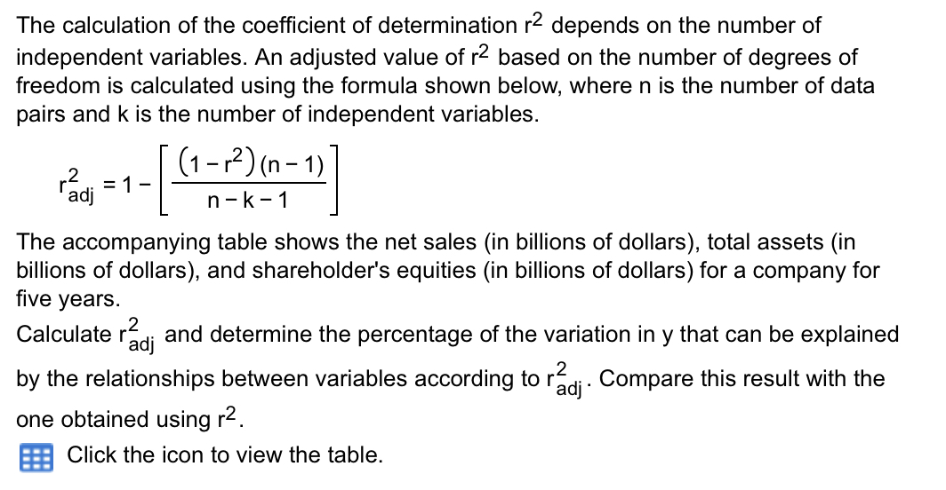 Solved The calculation of the coefficient of determination | Chegg.com
