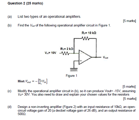 Solved (a) List two types of an operational amplifiers. [5 | Chegg.com