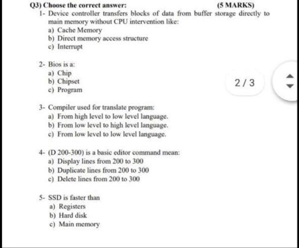 Solved Q3) Choose the correct answer: (5 MARKS) 1- Device | Chegg.com